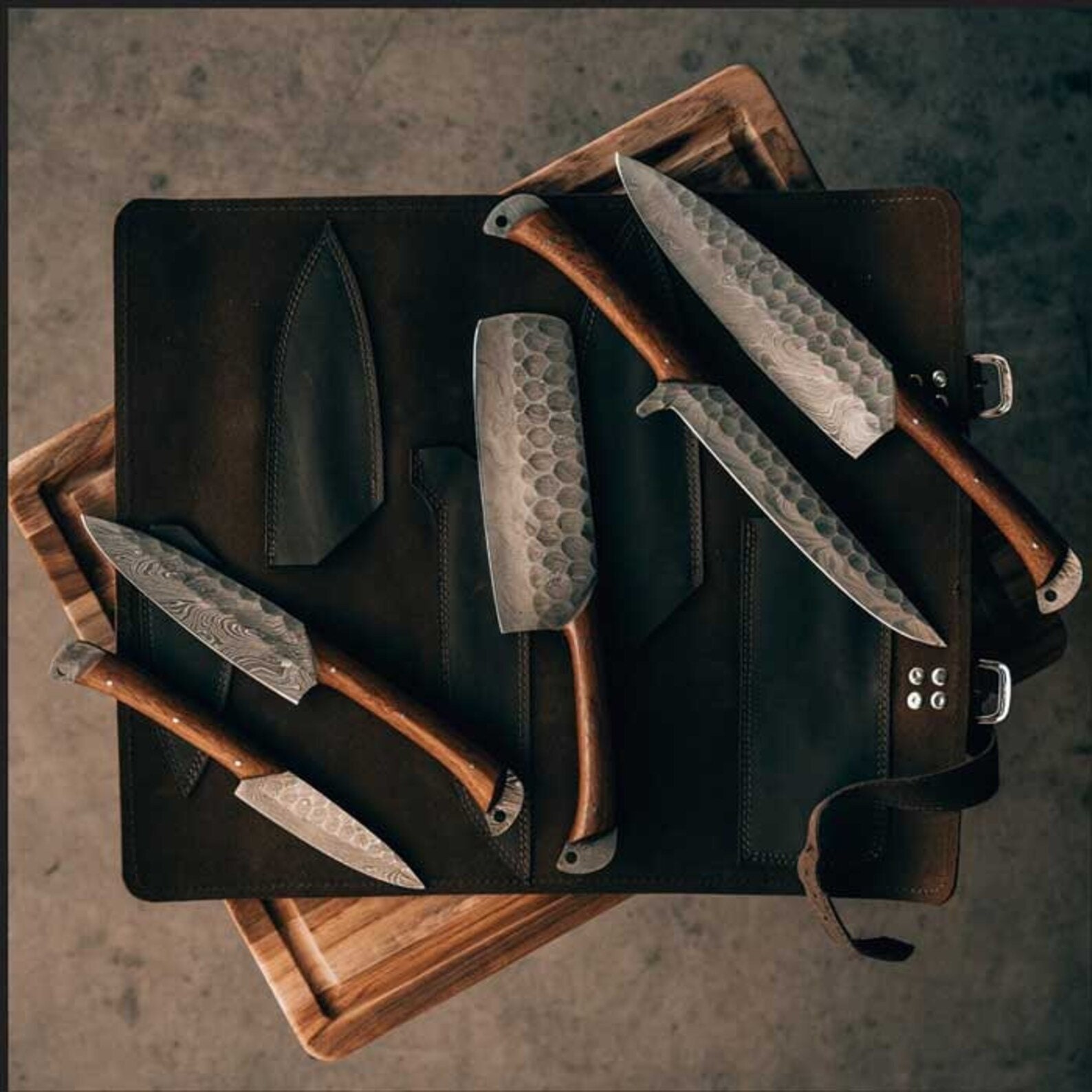 Hand Forged Damascus Steel Chef Set 5 Pcs With Free Leather Roll ...