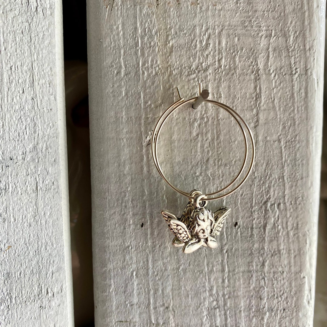 Simple Silver Angel/cherub Charm Hoops ~ 25mm Silver Hoop Earrings - Etsy