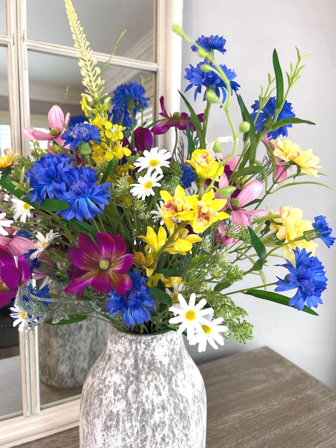 Rustic Wildflower Faux Floral Arrangement, Meadow Flowers, Lifelike ...