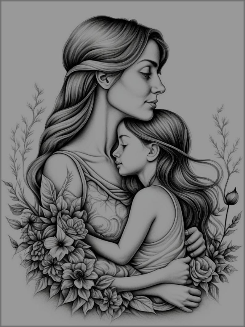 A Realistic Pencil Sketch of Mother-daughter Love Canvas Prints Mother ...