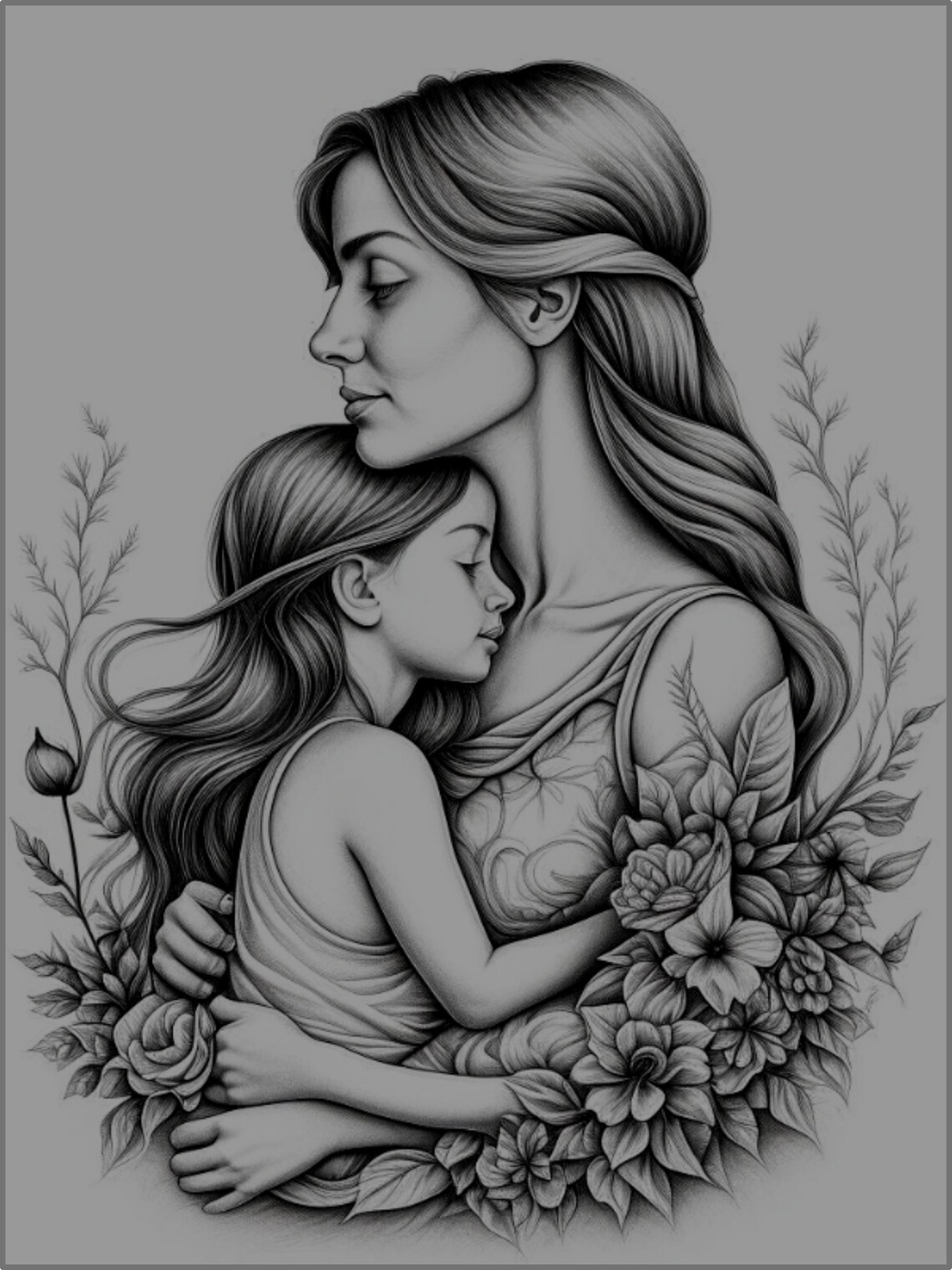 A Realistic Pencil Sketch Of Mother Daughter Love Canvas Prints Mother
