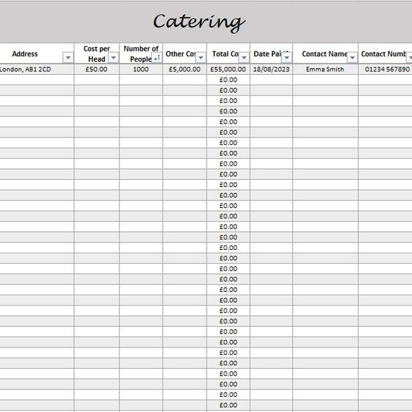 Catering Spreadsheet - Etsy