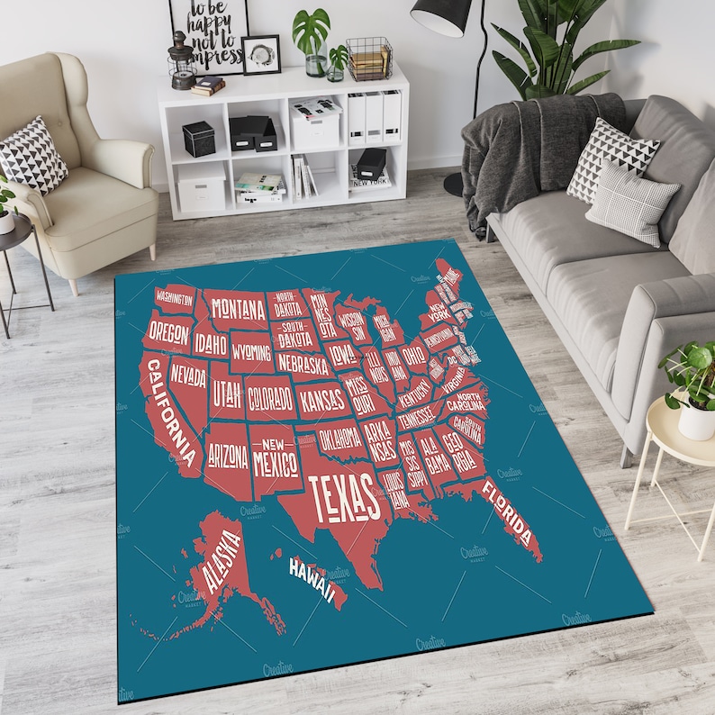 United States Map Rug, United States Map Home Decor, United States of ...