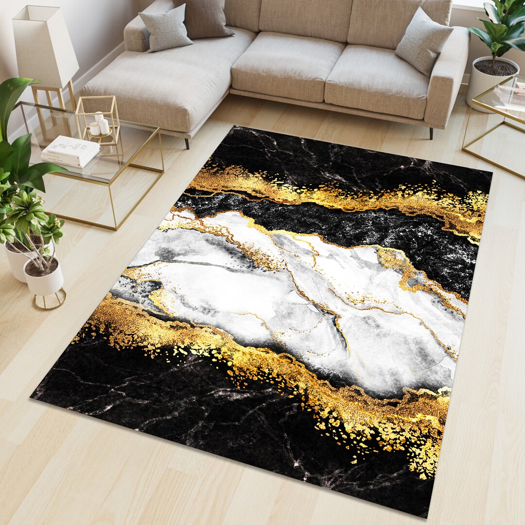 Black Marble Rug, Entry Rugs, Black and Gold Marble Rug, Shimmery Rug ...