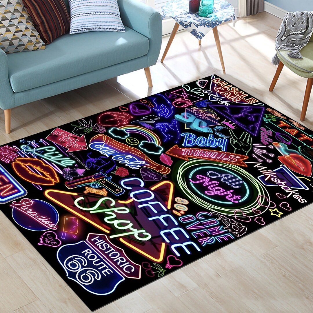 Neon Signs Rug, Fantastic Rug, Colorful Rug, Kids Room Rug, Area Rug ...