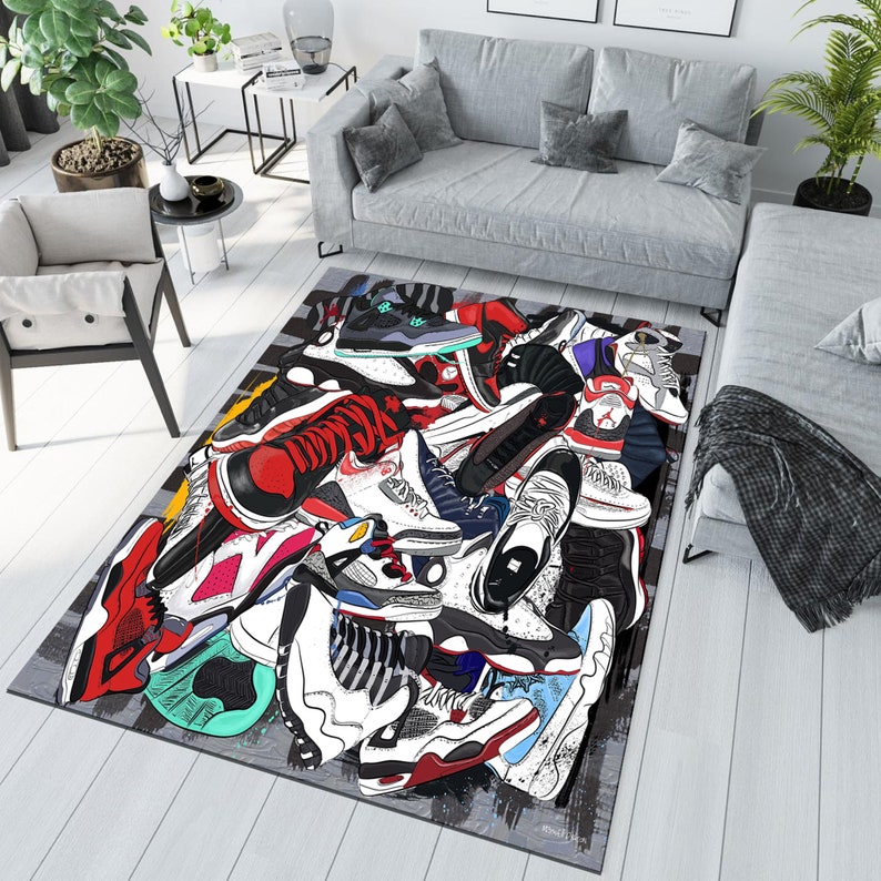 Sneakers Rug,shoes Rug,sneaker Room Rug,area Rug,mixed Sneakers Rug ...