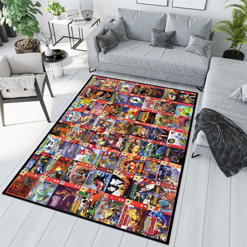 Retro Realistic 90s Arcade and Theater Style Area Rug, Living Room Rug ...
