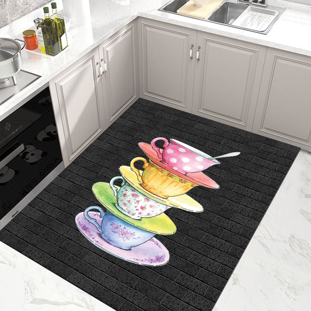 Coffee Cup Pattern Kitchen Rug, Modern Non-slip Washable Runner - Etsy