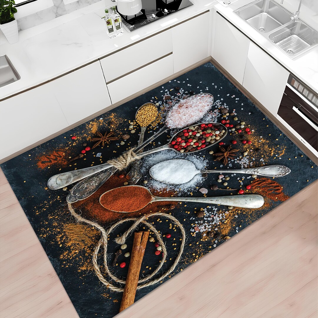 Vibrant Printed Kitchen Rug • Machine Washable Non-slip Kitchen Rug ...