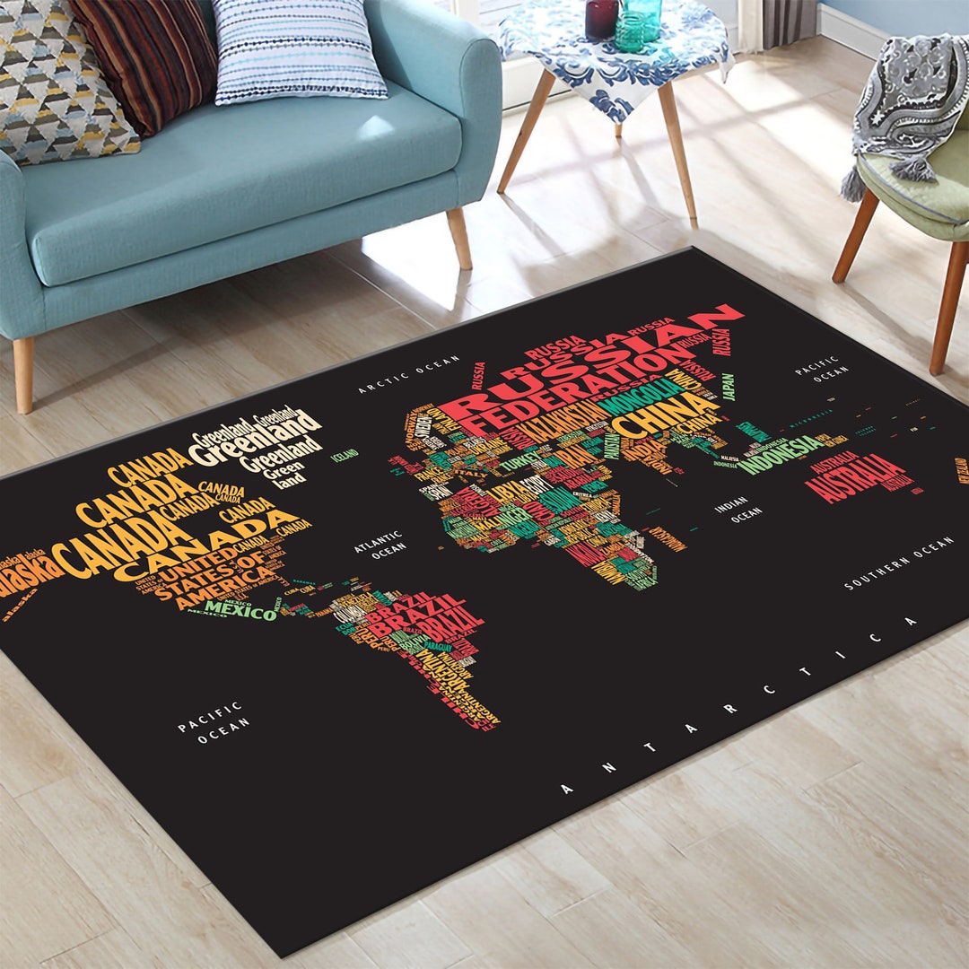 World Map Rug, Popular Map Carpet for Home, Area Rug, Rug, World Map ...