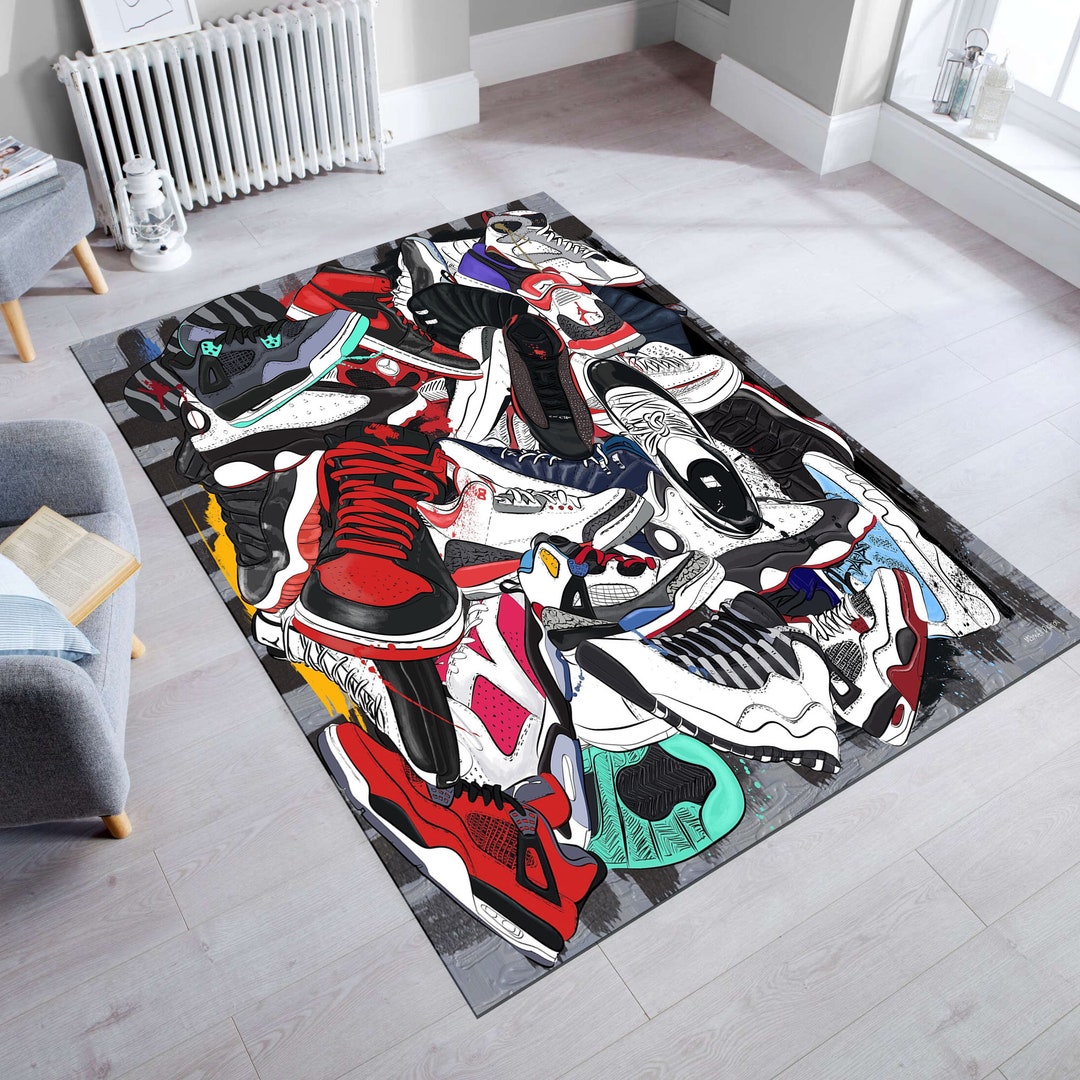 Sneakers Rug,shoes Rug,sneaker Room Rug,area Rug,mixed Sneakers Rug ...