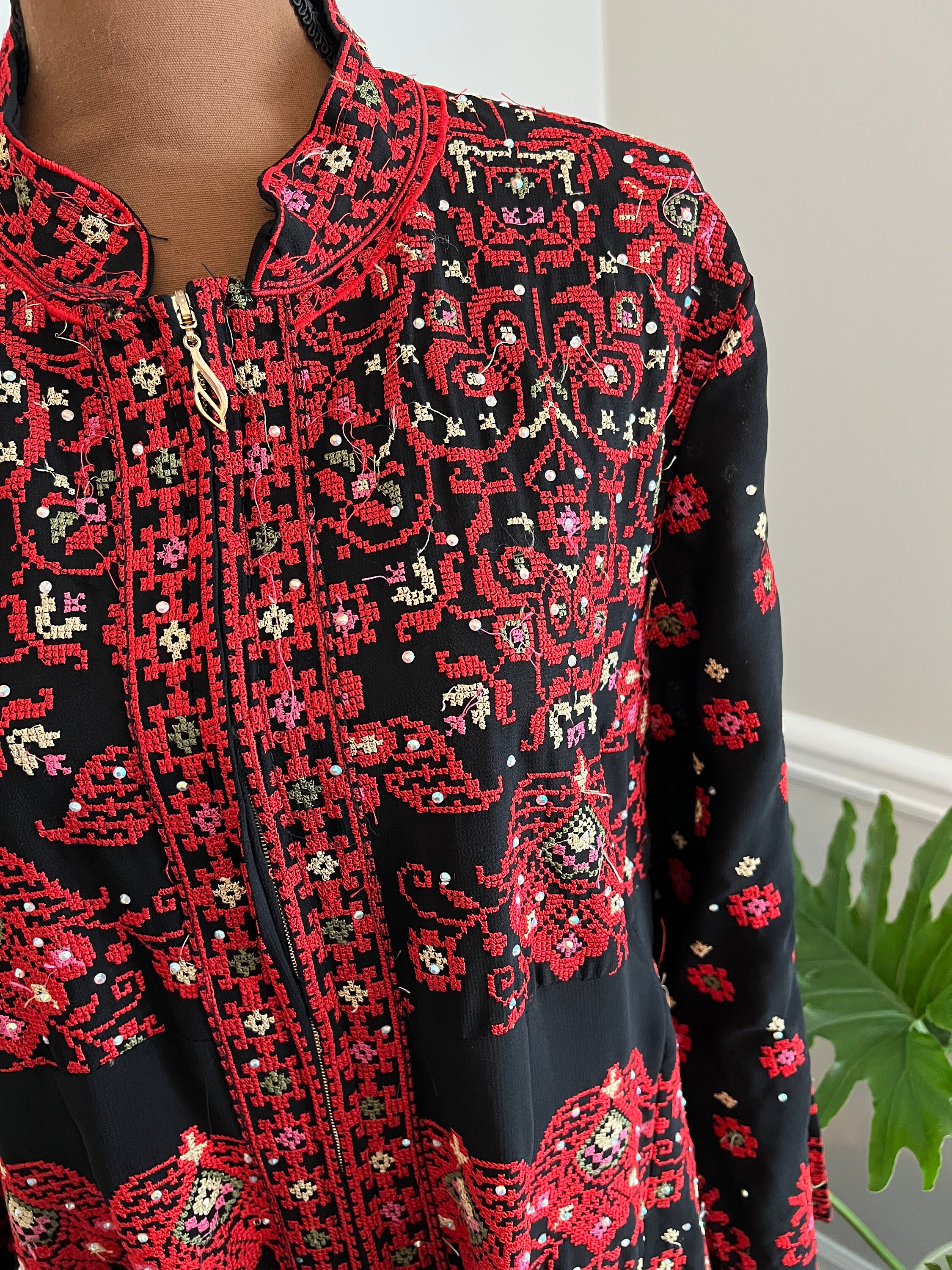 Palestinian Embroidered Dress black and Red - Etsy