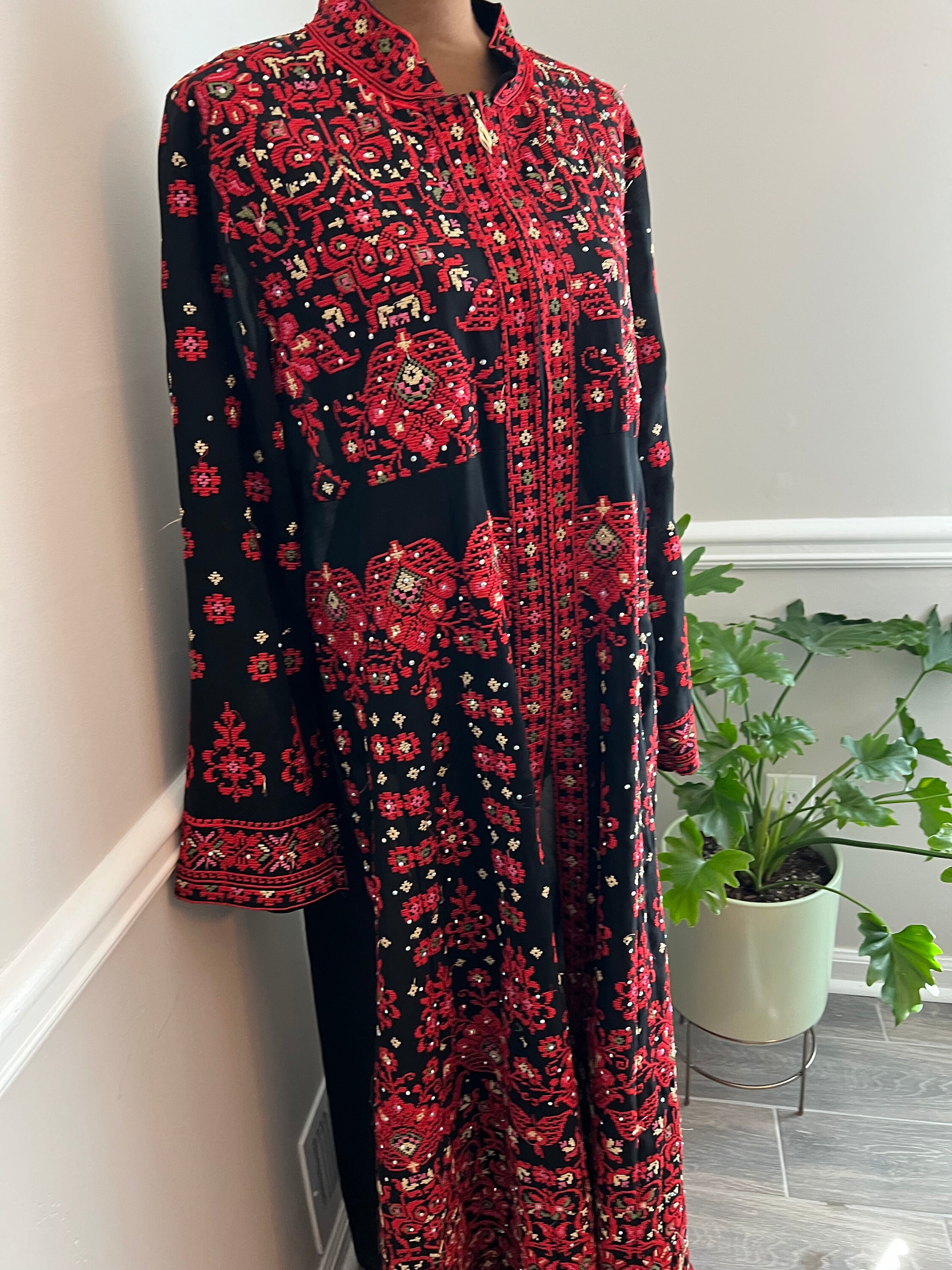 Palestinian Embroidered Dress black and Red - Etsy
