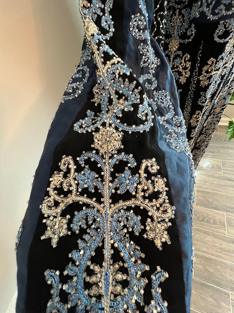 Handmade Palestinian Embroidered Dress blue Sparkly Velvet With Satin ...