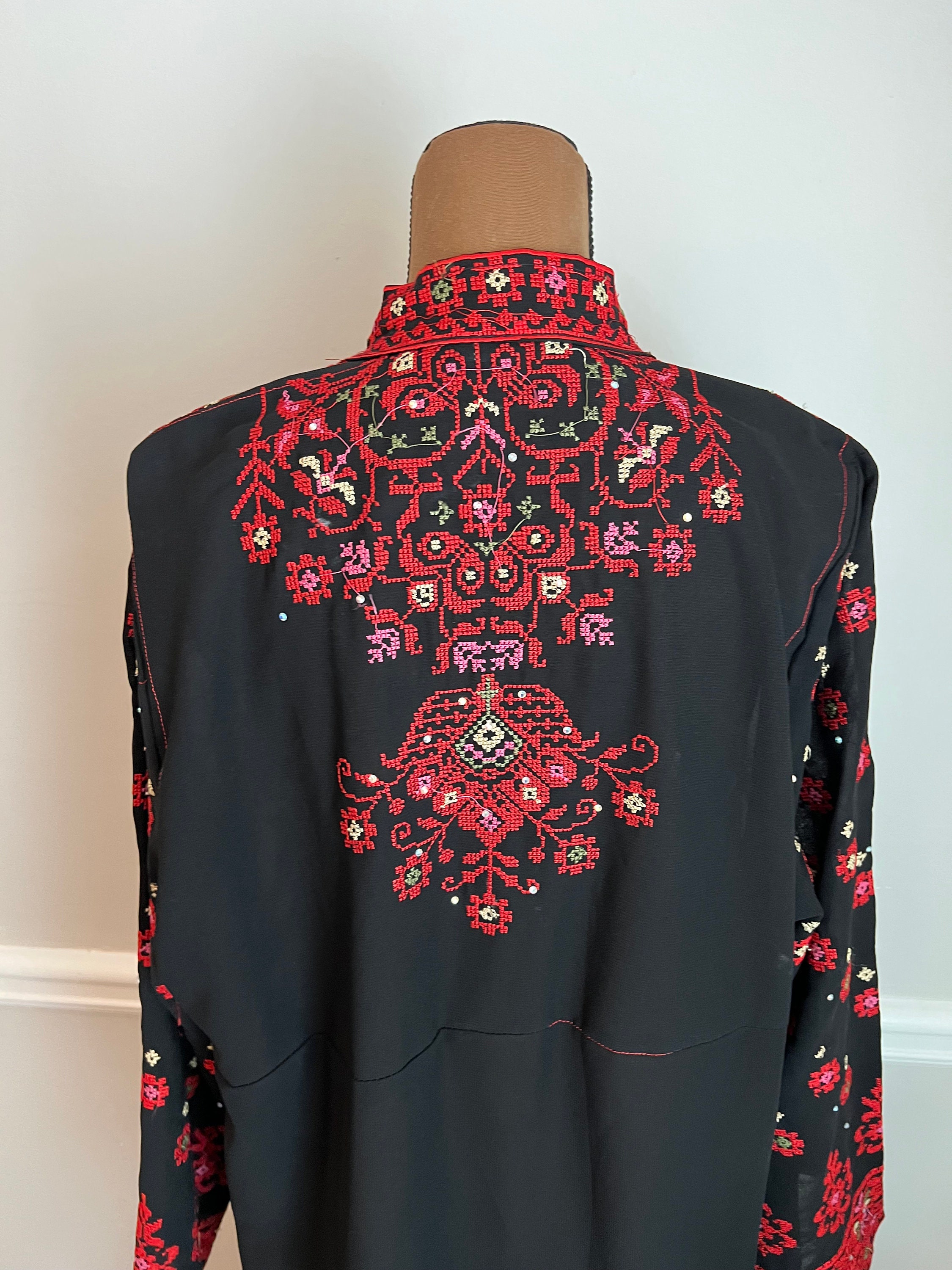 Palestinian Embroidered Dress black and Red - Etsy