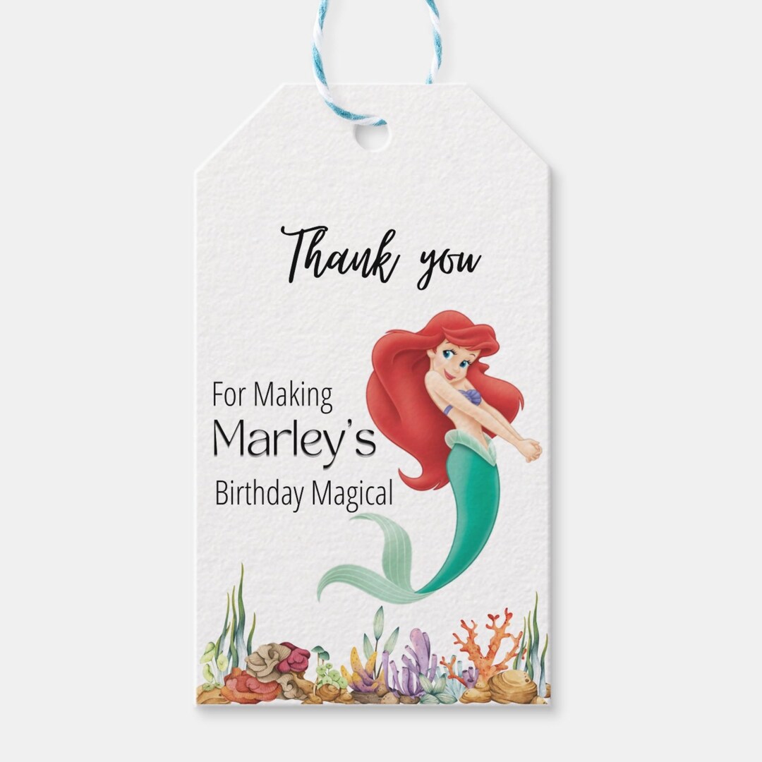 Little Mermaid Birthday Thank You Tag Download for Print or Text 5x7 ...