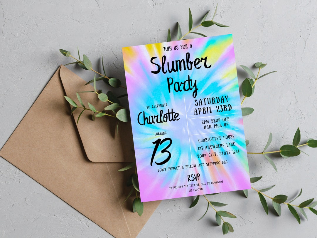 Editable Sleepover Invitation Slumber Party Pajama Party Birthday