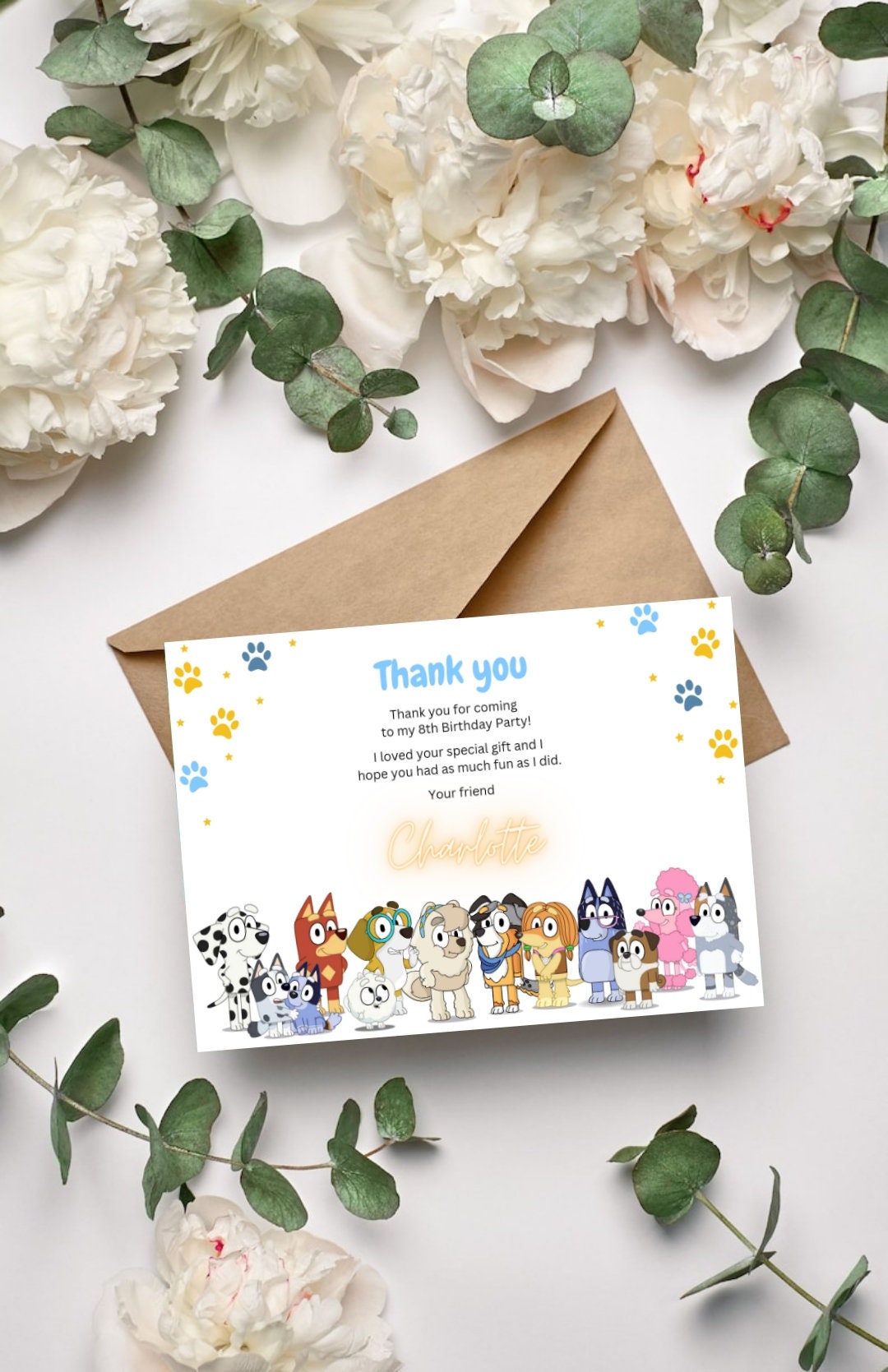 Bluey Birthday Thank You Card Template Bluey and Bingo - Etsy