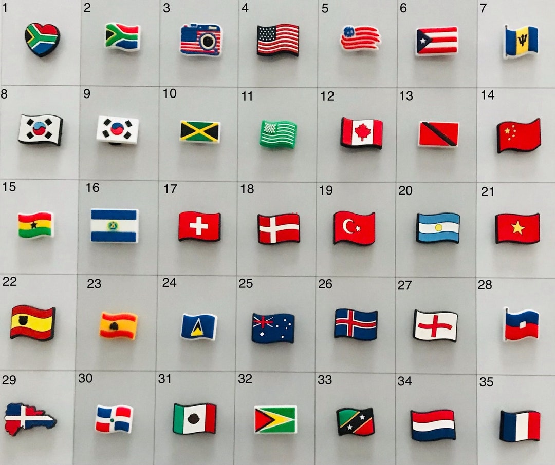 Country Flags Around the World Themed Shoe Charms Board 1 - Etsy