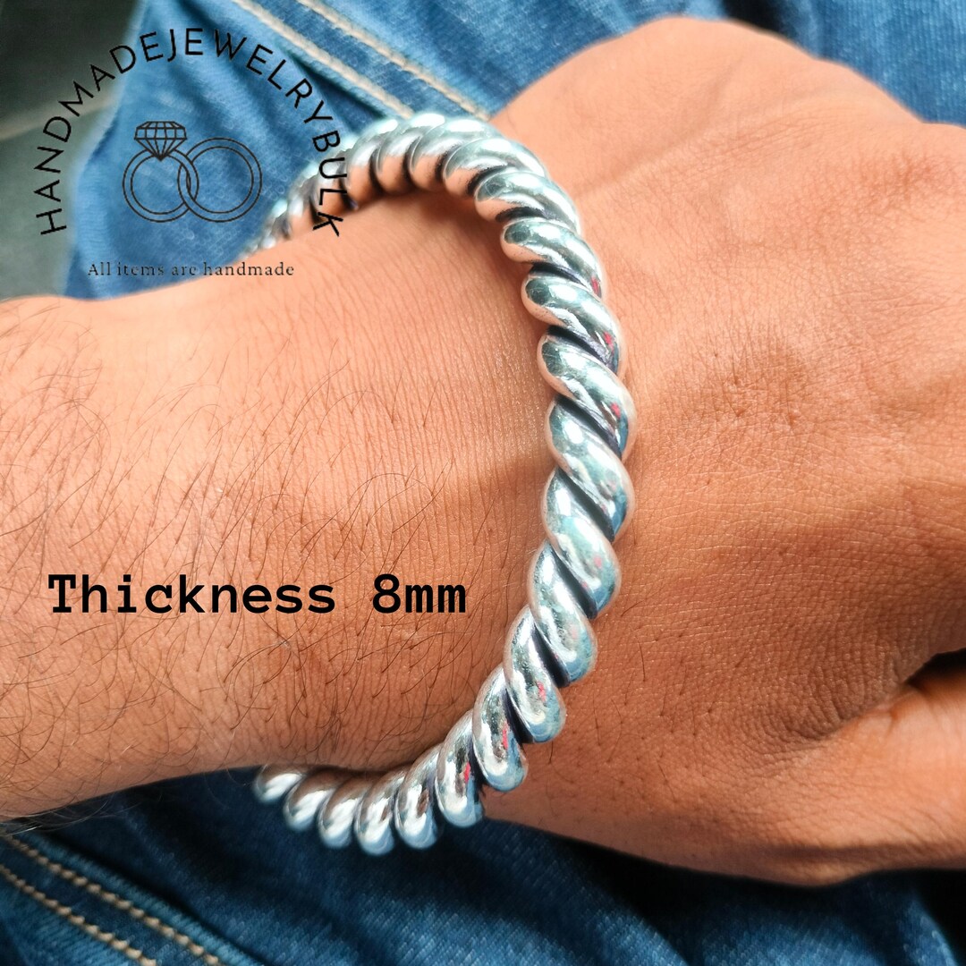 Solid Silver 8mm Rope Twist Bangle Man Woman Bracelet Heavy Twisted ...