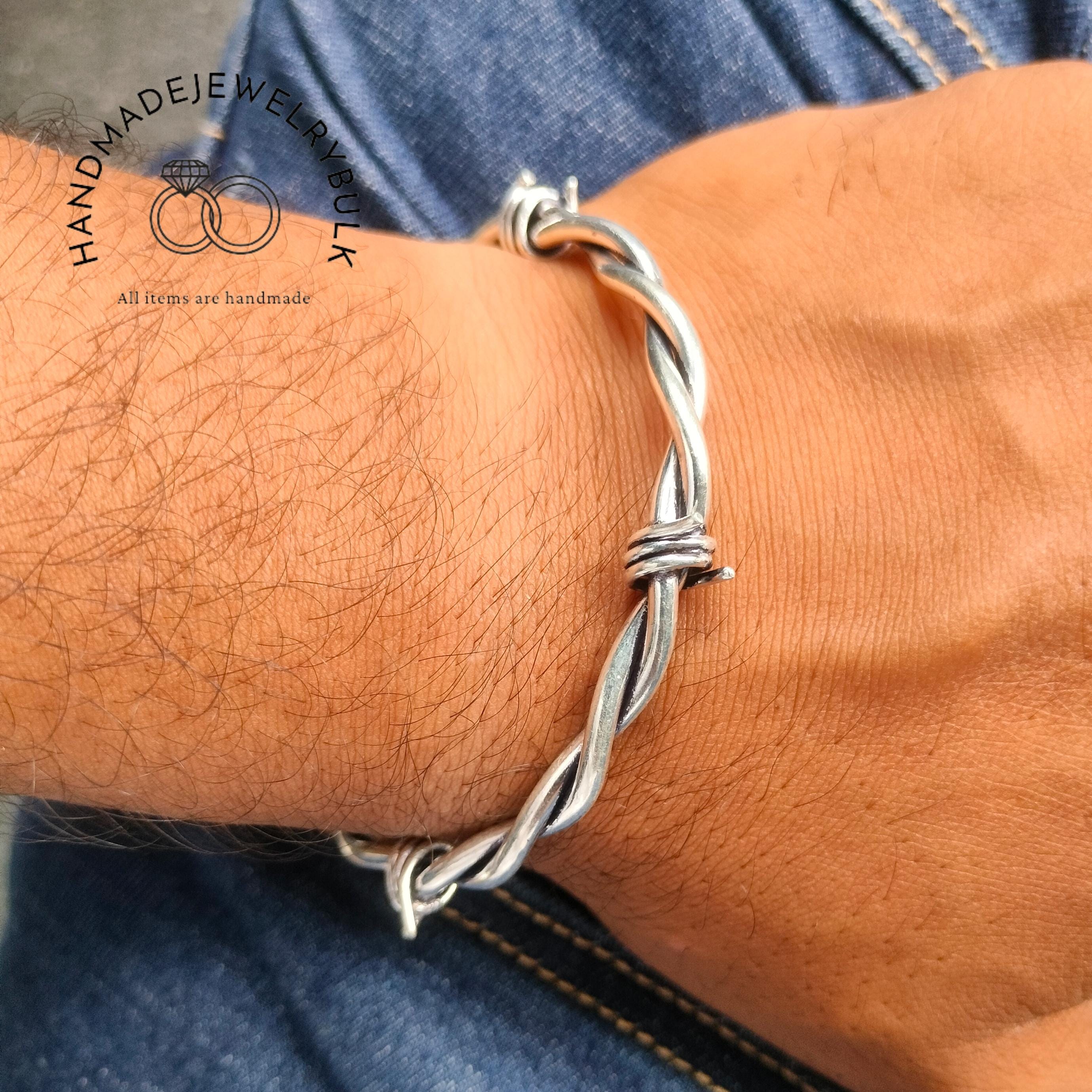Barbed Wire Bracelet Solid 925 Sterling Silver Barbed Wire Bangle ...
