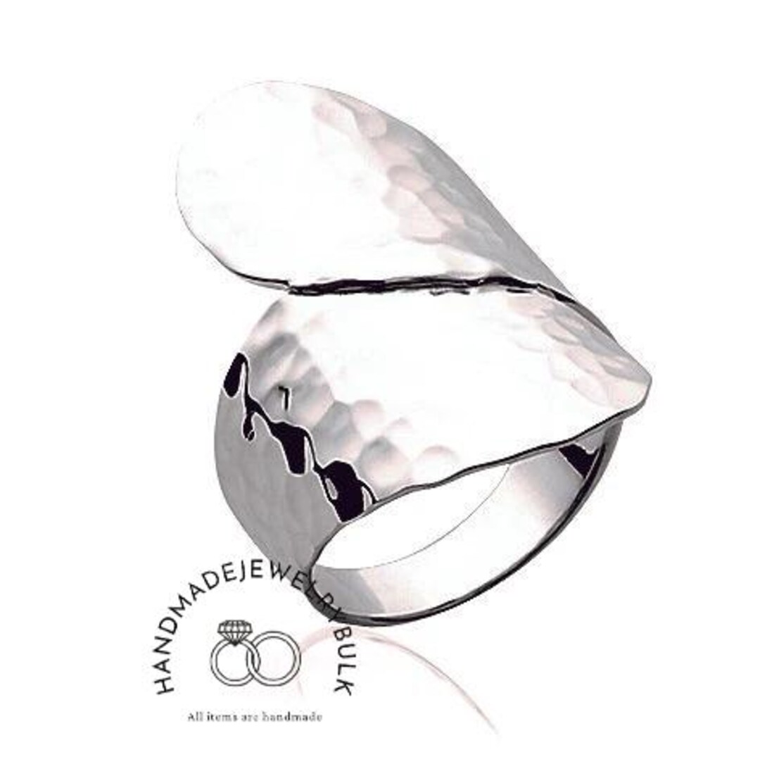 Sterling Silver Hammered Large Ring Woman Ring Long Ring Wrap Ring Full Finger Wide Band Ring ...