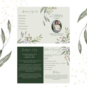Editable Green Floral Funeral Program Template Celebration of Life ...