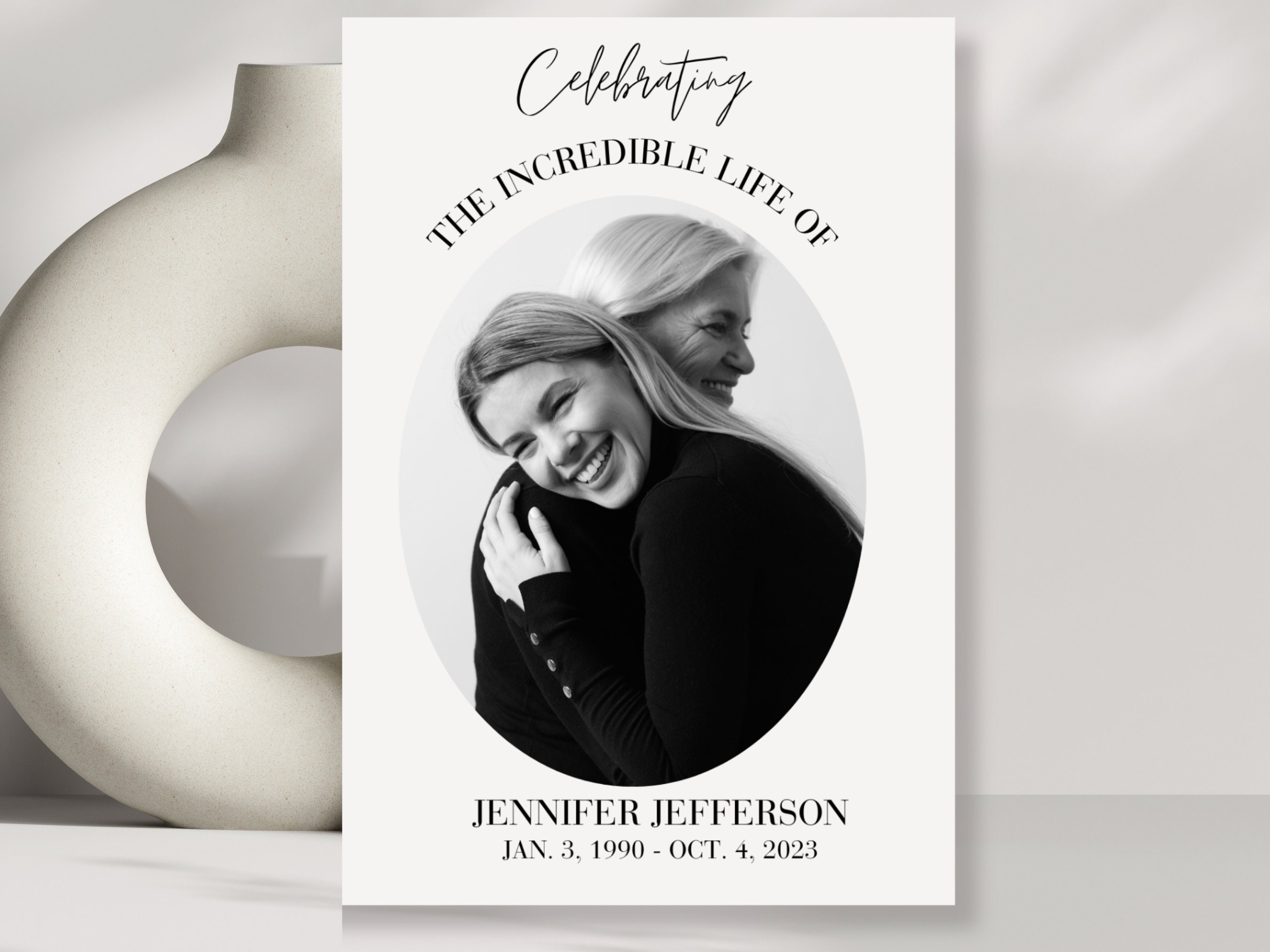 Editable Neutral Funeral Program Template Monochromatic Celebration of ...