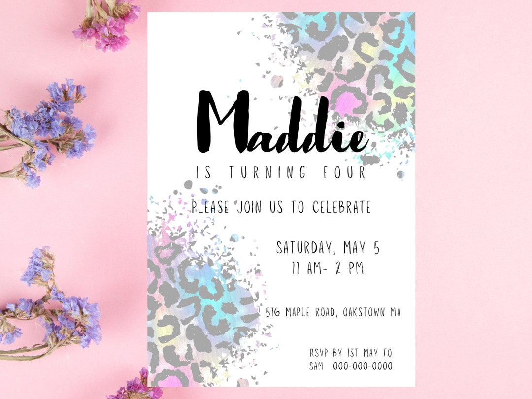 Leopard Birthday Invitation Girl Birthday Leopard Themed Animal Print ...