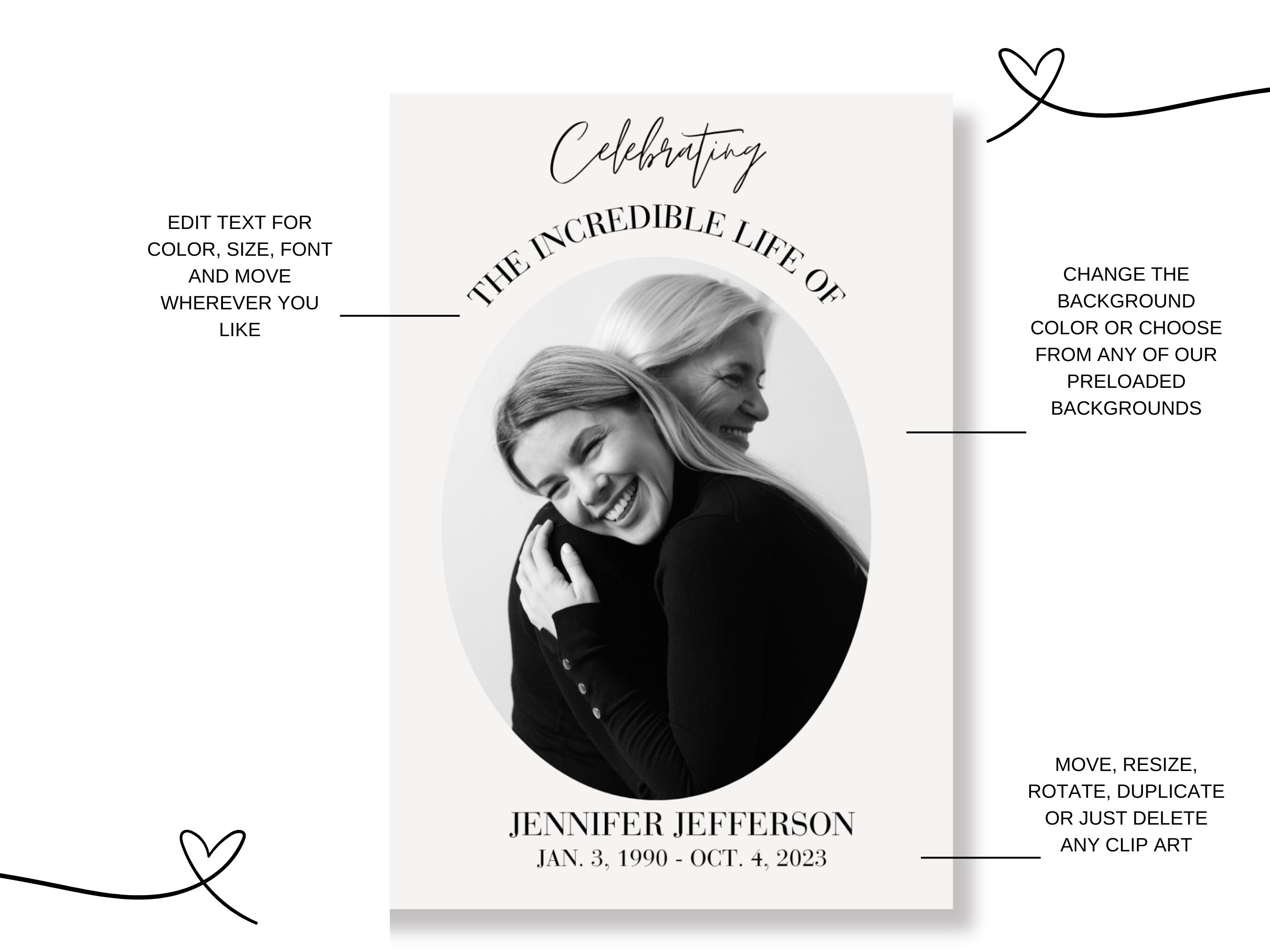 Editable Neutral Funeral Program Template Monochromatic Celebration of ...
