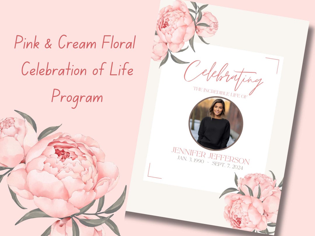 Personalized Pink Floral Funeral Program: Editable Memorial Template ...