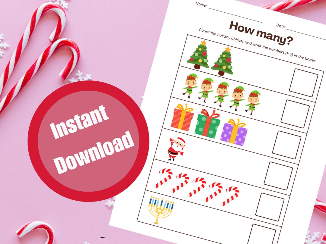 Holiday Counting Worksheet: Preschool Math Lesson (digital Download) - Etsy
