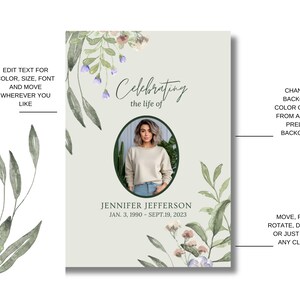 Editable Green Floral Funeral Program Template Celebration of Life ...