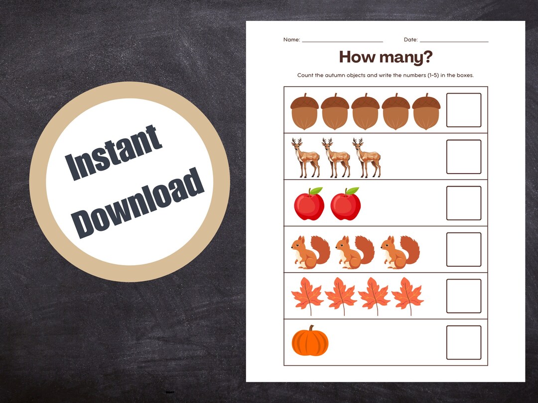 Fall Counting Worksheet: Kids Math Activity (digital Download) - Etsy