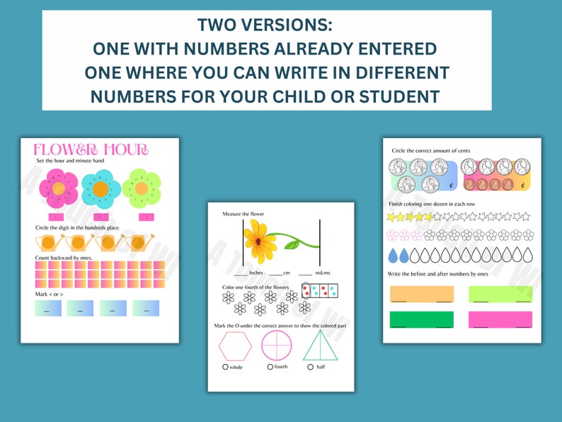 First Grade Summer Review Worksheets: Flower Theme (printable PDF) - Etsy