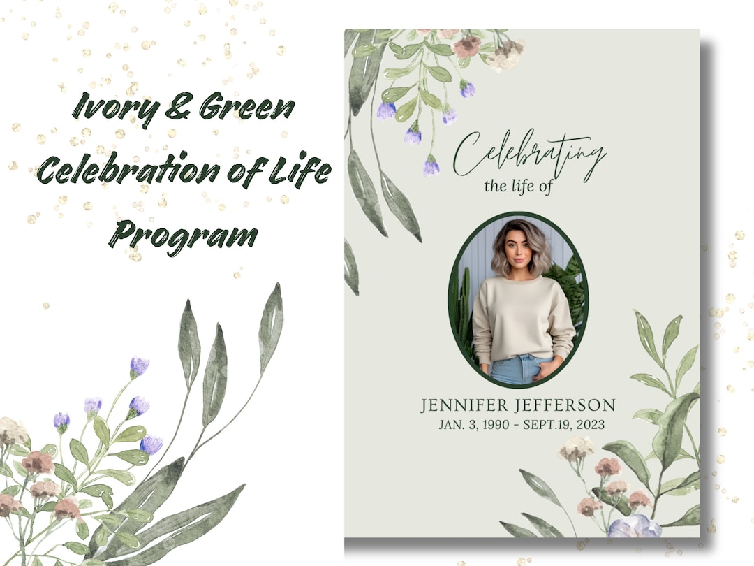 Editable Green Floral Funeral Program Template Celebration of Life ...