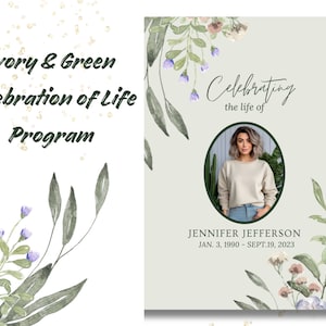 Editable Green Floral Funeral Program Template Celebration of Life ...