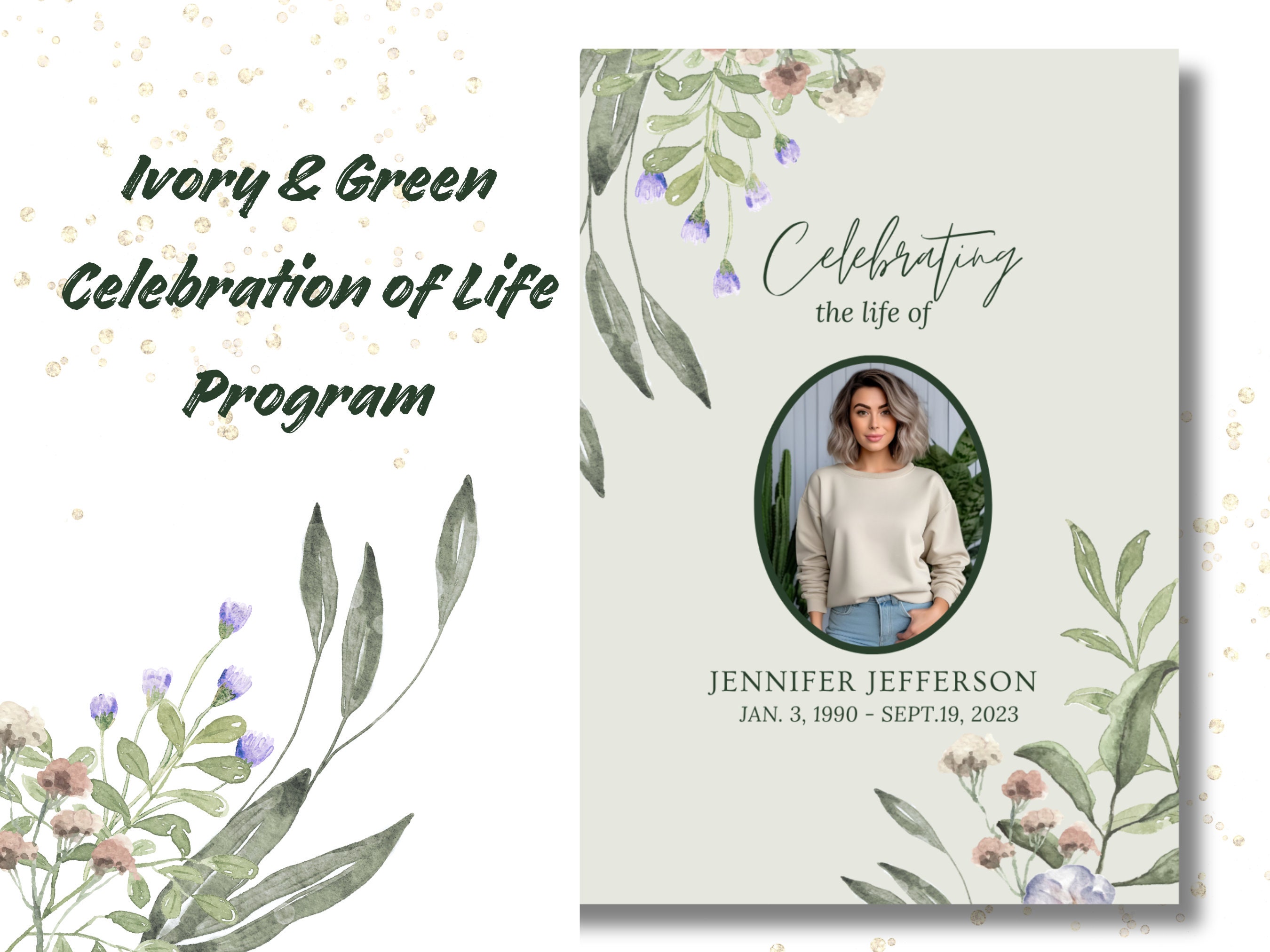 Editable Green Floral Funeral Program Template Celebration of Life ...