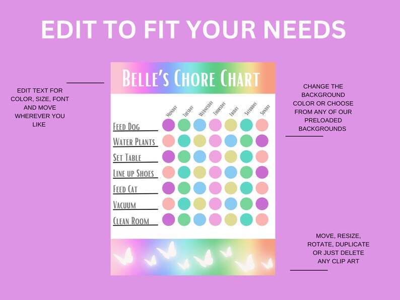 Editable Rainbow Chore Chart: Back to School Organization (digital ...