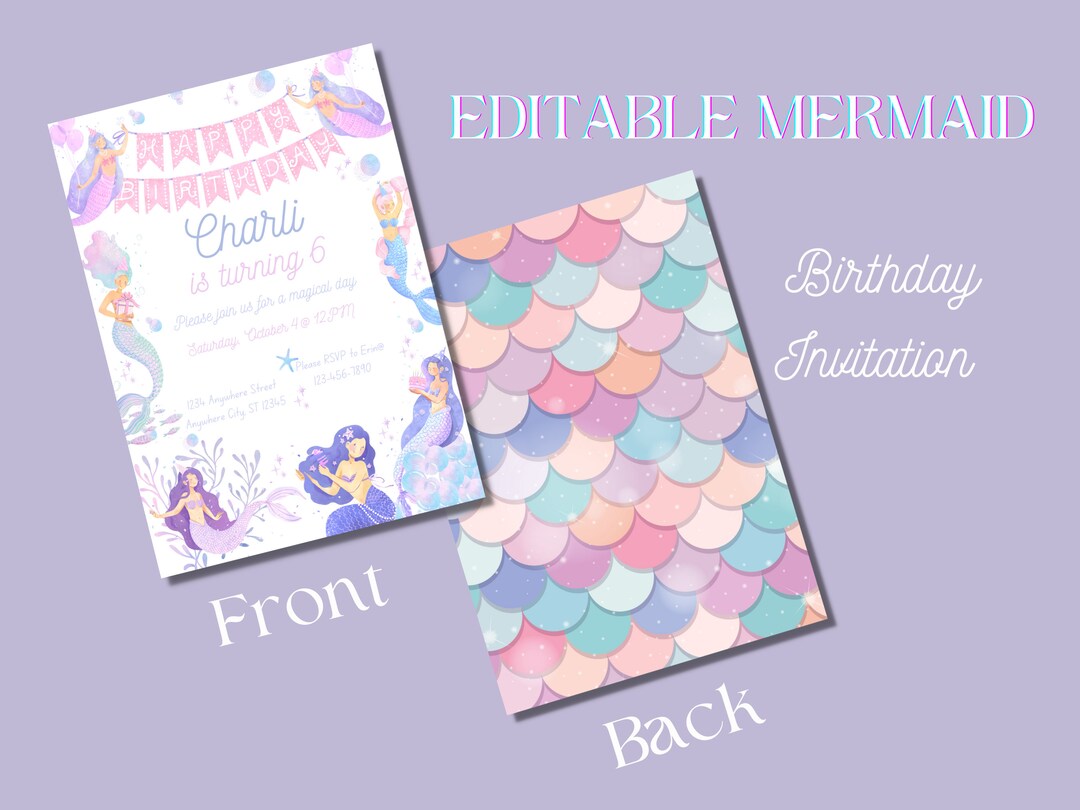 Editable Mermaid Birthday Invitation: Under the Sea Theme (digital ...