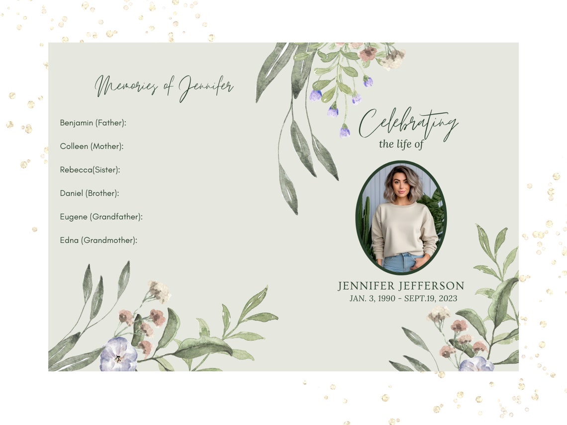 Editable Green Floral Funeral Program Template Celebration of Life ...
