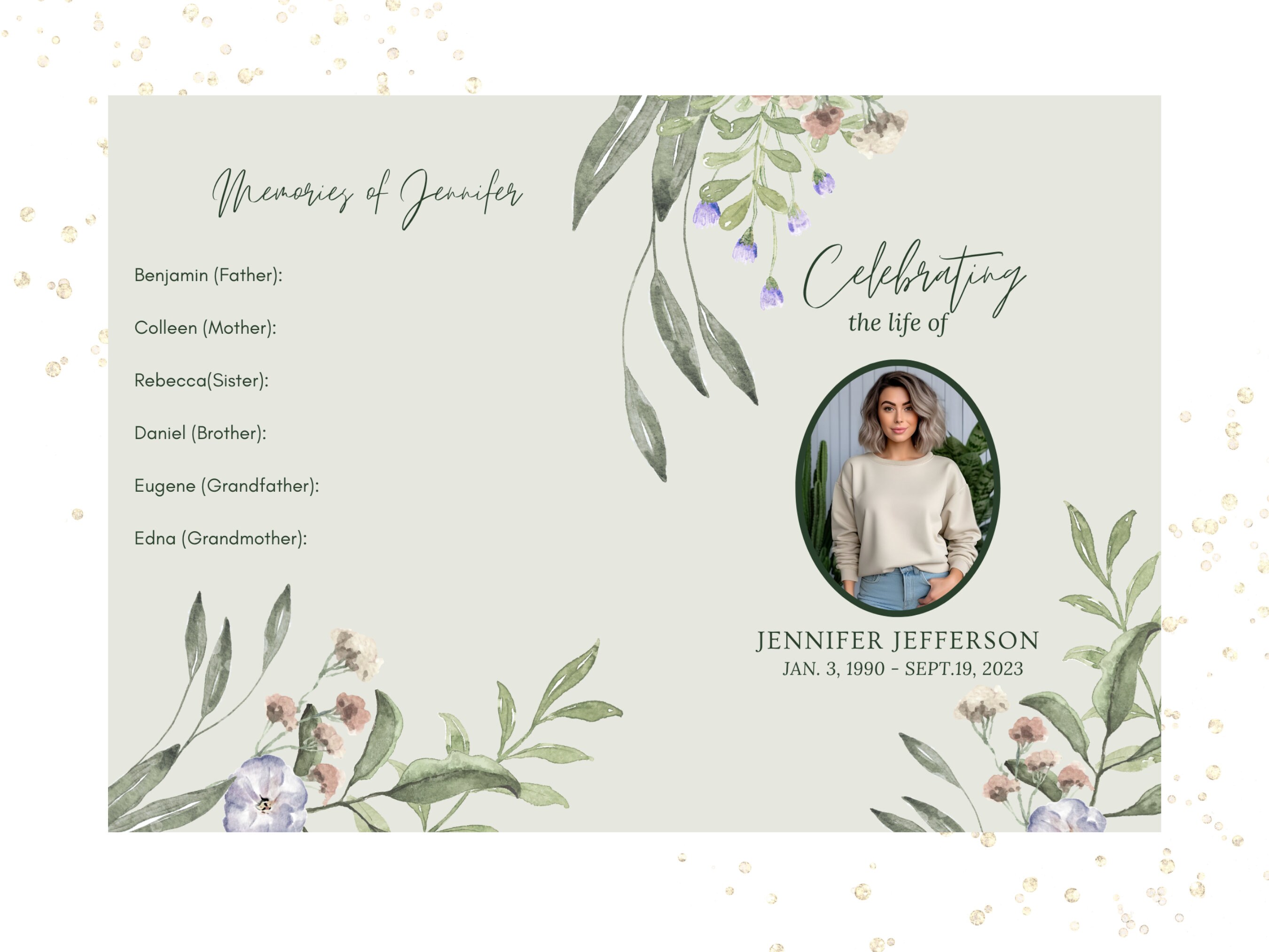 Green Floral Funeral Program Template, Celebration of Life (canva ...