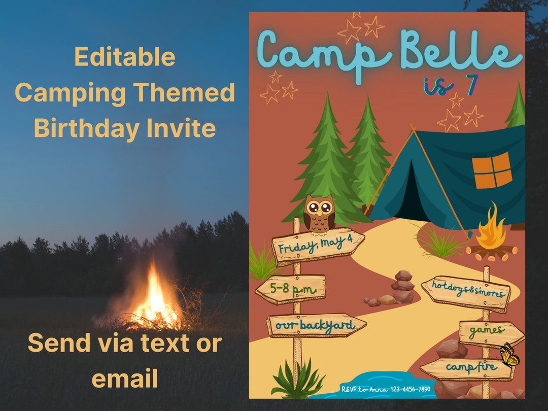 Invitación de cumpleaños de camping: Tema de actividades al aire libre ...