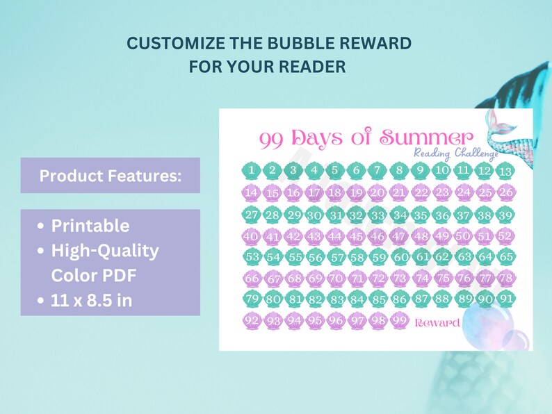 Summer Reading Chart: Mermaid 99-day Challenge (PDF) - Etsy