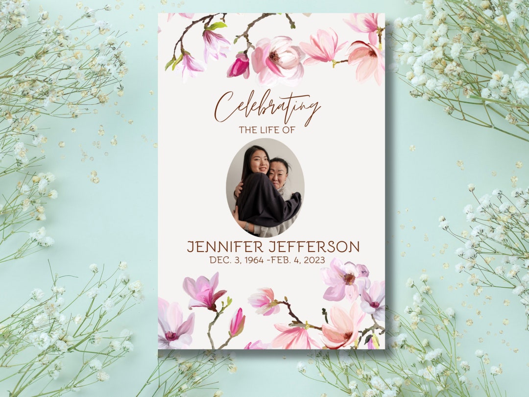 Pink Floral Magnolia Funeral Program Template: Celebration of Life ...