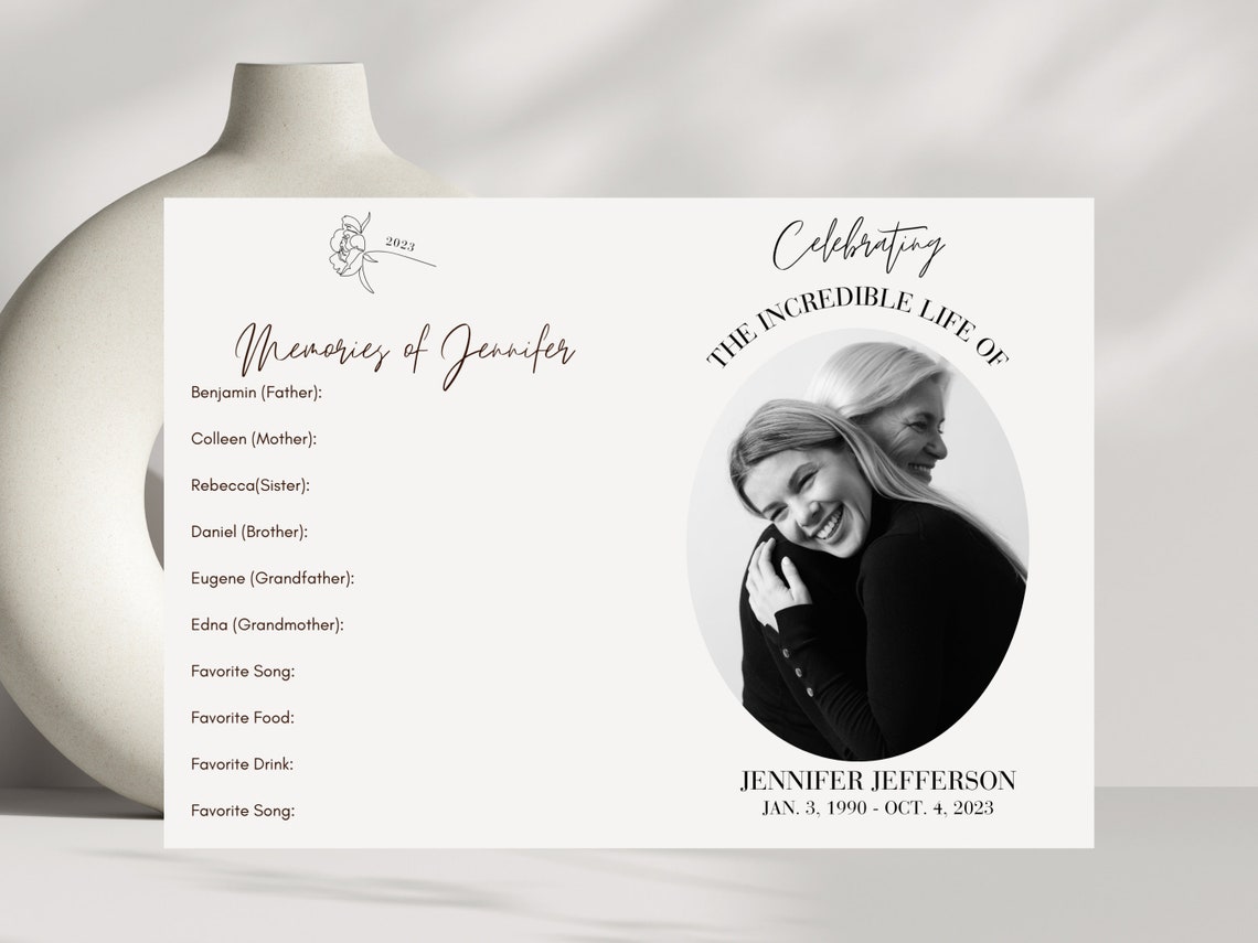 Editable Neutral Funeral Program Template Monochromatic Celebration of ...