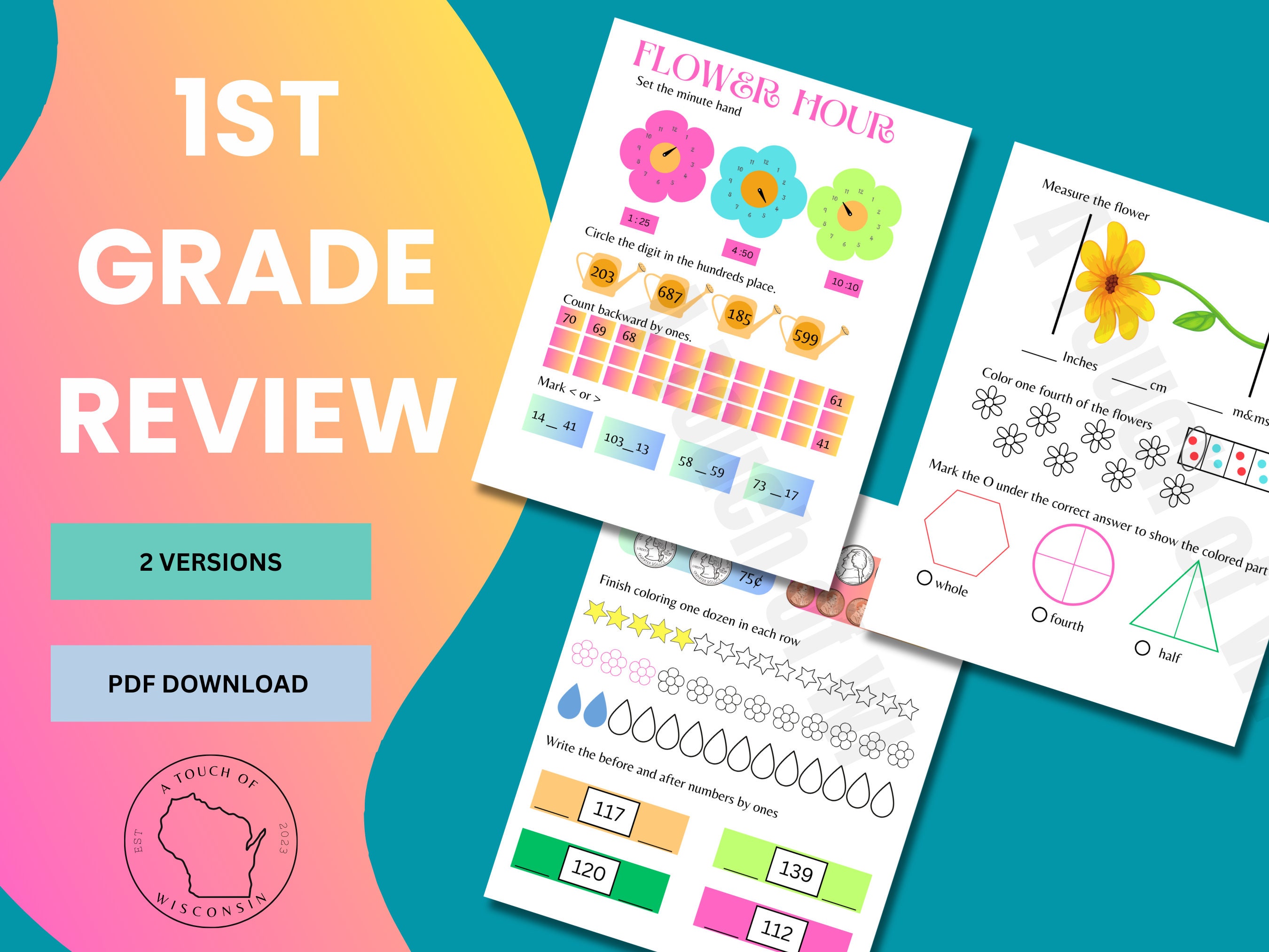 First Grade Summer Review Worksheets: Flower Theme (printable PDF) - Etsy