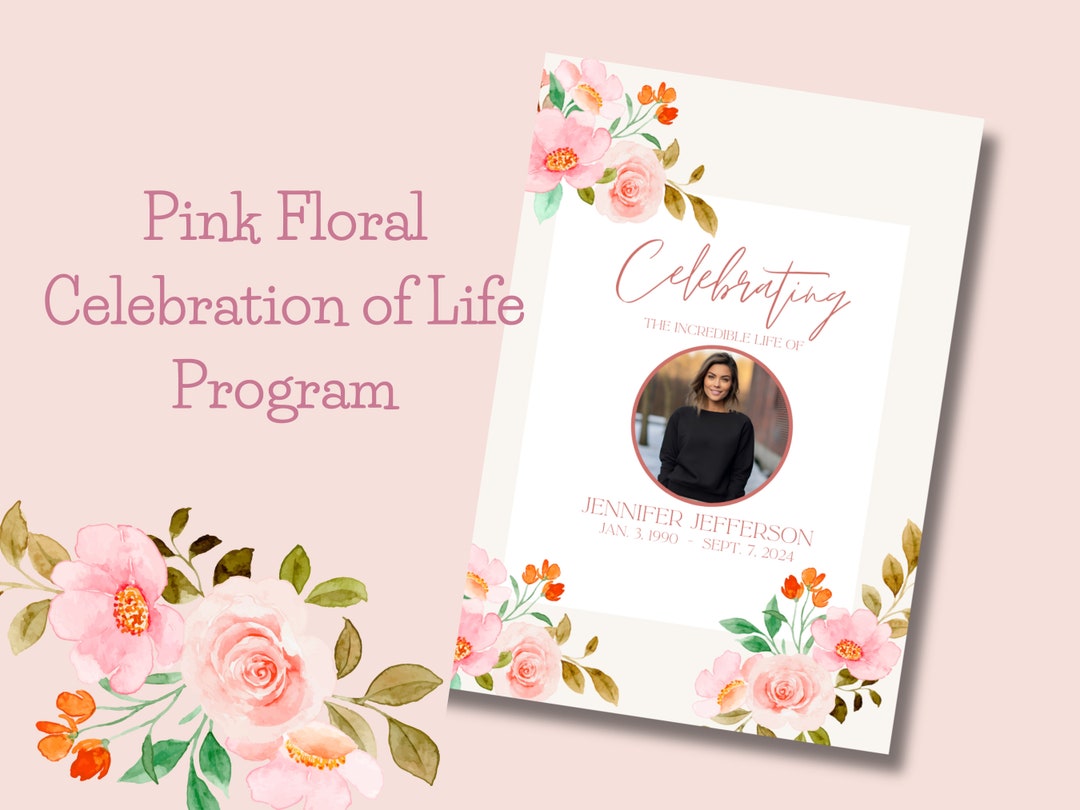 Pink Floral Funeral Program Loss of Mother Obituary Program Loss of ...