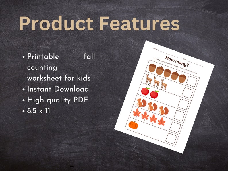 Fall Counting Worksheet: Kids Math Activity (digital Download) - Etsy