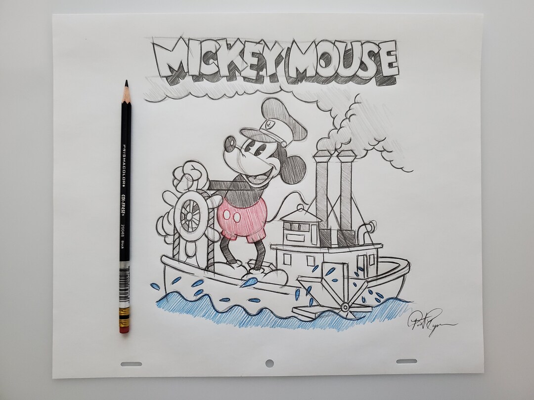 Disney Mickey Mouse Steamboat Willie Color Drawing/sketch Animation Art ...